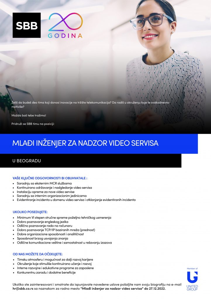 Mlađi inženjer za nadzor video servisa | SBB